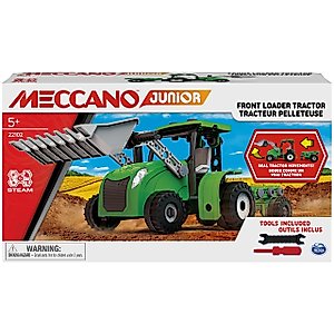 Meccano Junior, Front Loader Tractor with Moving Parts and Real Tools, Toy Model Building Kit, STEM Toys for Kids Ages 5 and up
