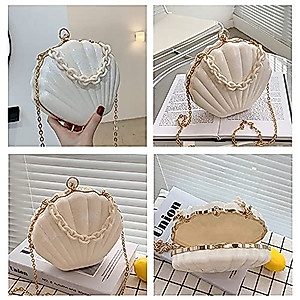 Women Seashell Evening Bag Purse Mermaid Chain Strap Clutch Handbag Shoulder Bag (Marble-White)