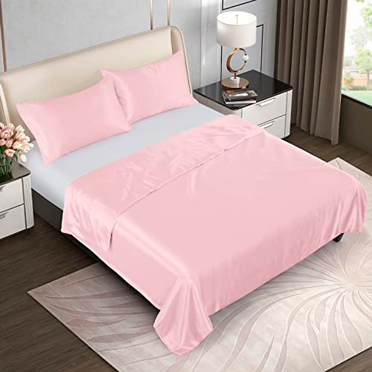 Homiest 60"x80" Duvet Cover for Weighted Blanket, Blush Pink Satin Weighted Blanket Cover Full/Queen Size with 8 Ties, Silky & Removable Zippered Duvet Cover Heavy Blanket Duvet Cover for Adults