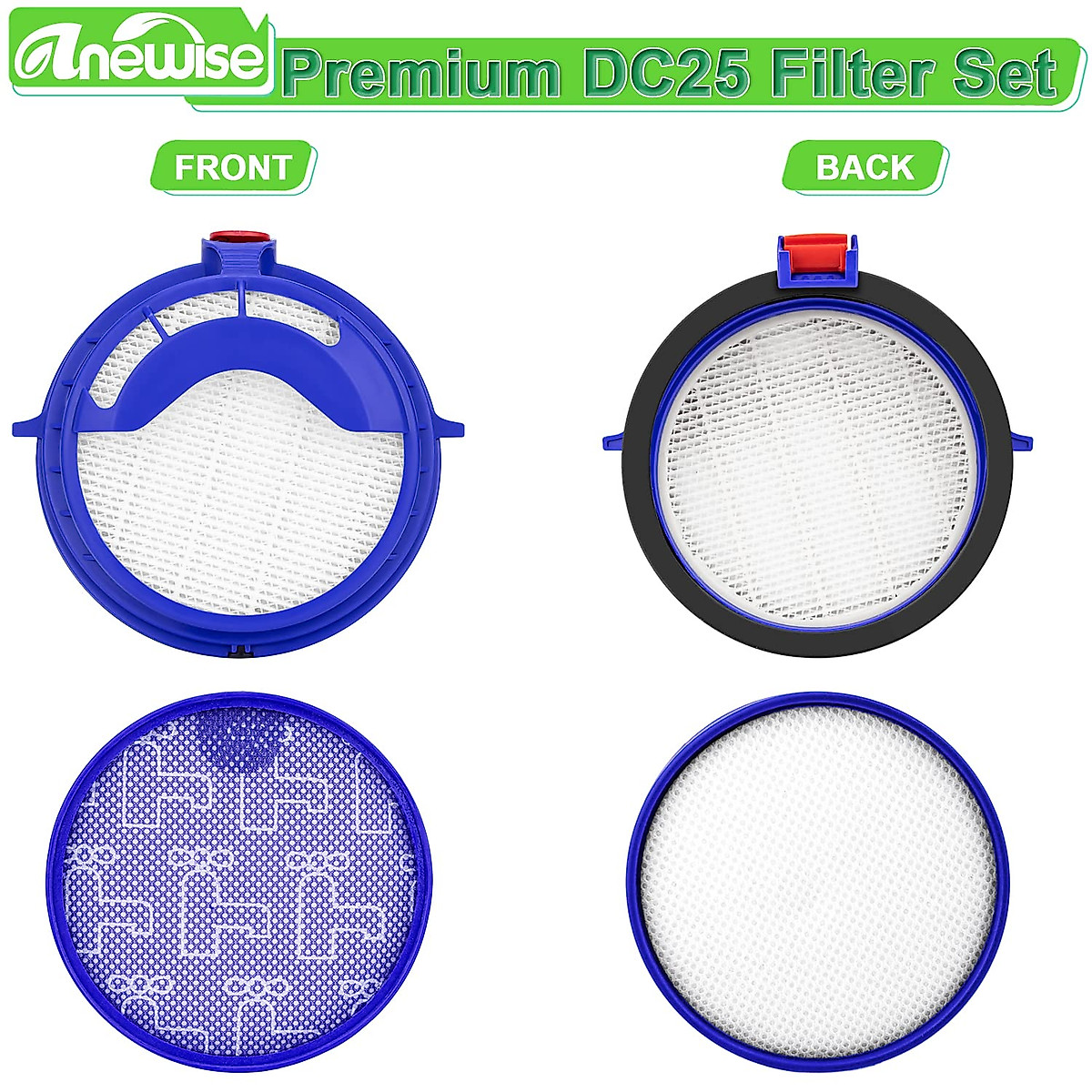 Anewise Filter Kits repalcement for Dyson dc25 vacuum Ball filters, Includes 1Pcs 919171-02 Washable Pre Motor Filter and 1Pcs 916188-05 Hepa filter, Fits DC-25 Models