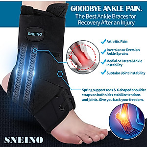 SNEINO Ankle Brace for Women & Men - Ankle Brace for Sprained Ankle, Ankle Support Brace for Achilles,Tendon, Sprain, Injury Recovery, Lace up Ankle Brace for Running, Basketball, Volleyball(Large)