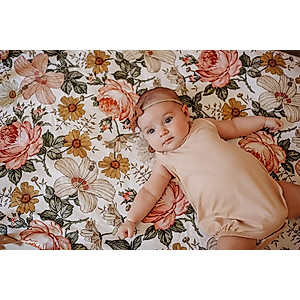 Fitted Crib Sheet (Mini Size) - Garden Floral (White) Design, Woven 100% Cotton for Baby Girl Infant Nursery Bedding and Bassinet Mattress Cover Inspiration by Mini Wander