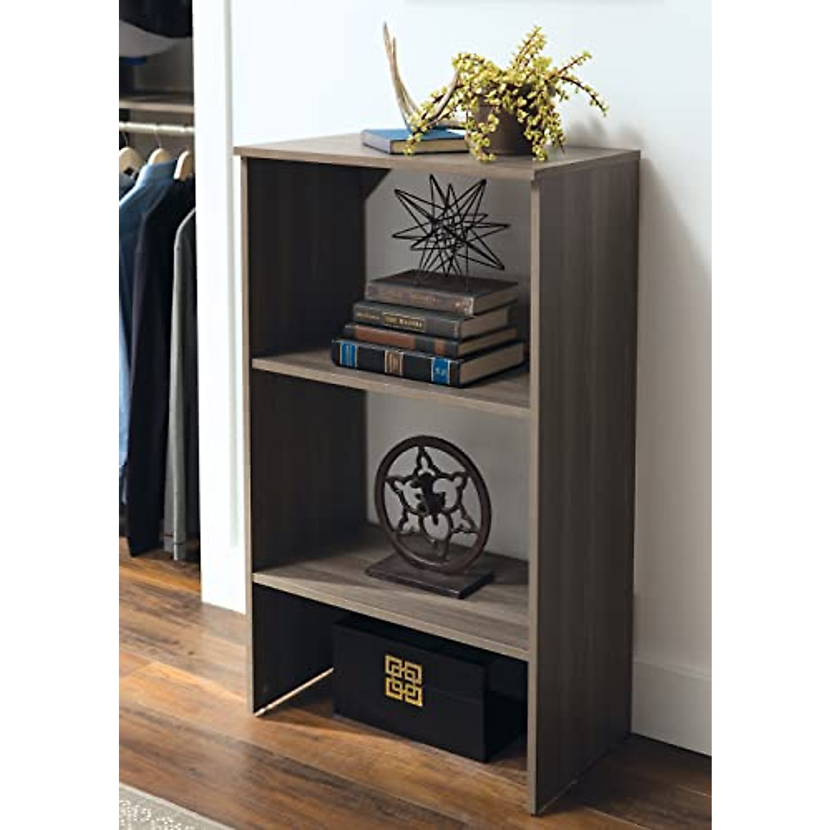 ClosetMaid SuiteSymphony Wood Shelf Unit, 2 Shelves, Adjustable, for Storage, Closet, Clothes, Shoes, Décor, TV, Books, Graphite Grey
