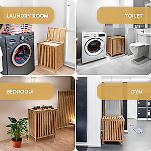 2LB Depot Laundry Hamper - 25x20x13-Inch Waterproof Bamboo Laundry Basket with Lid - Clothes Hamper for Laundry, Versatile Storage for Blankets, Toys, Towels, or Shoes - Suitable for Home Organization