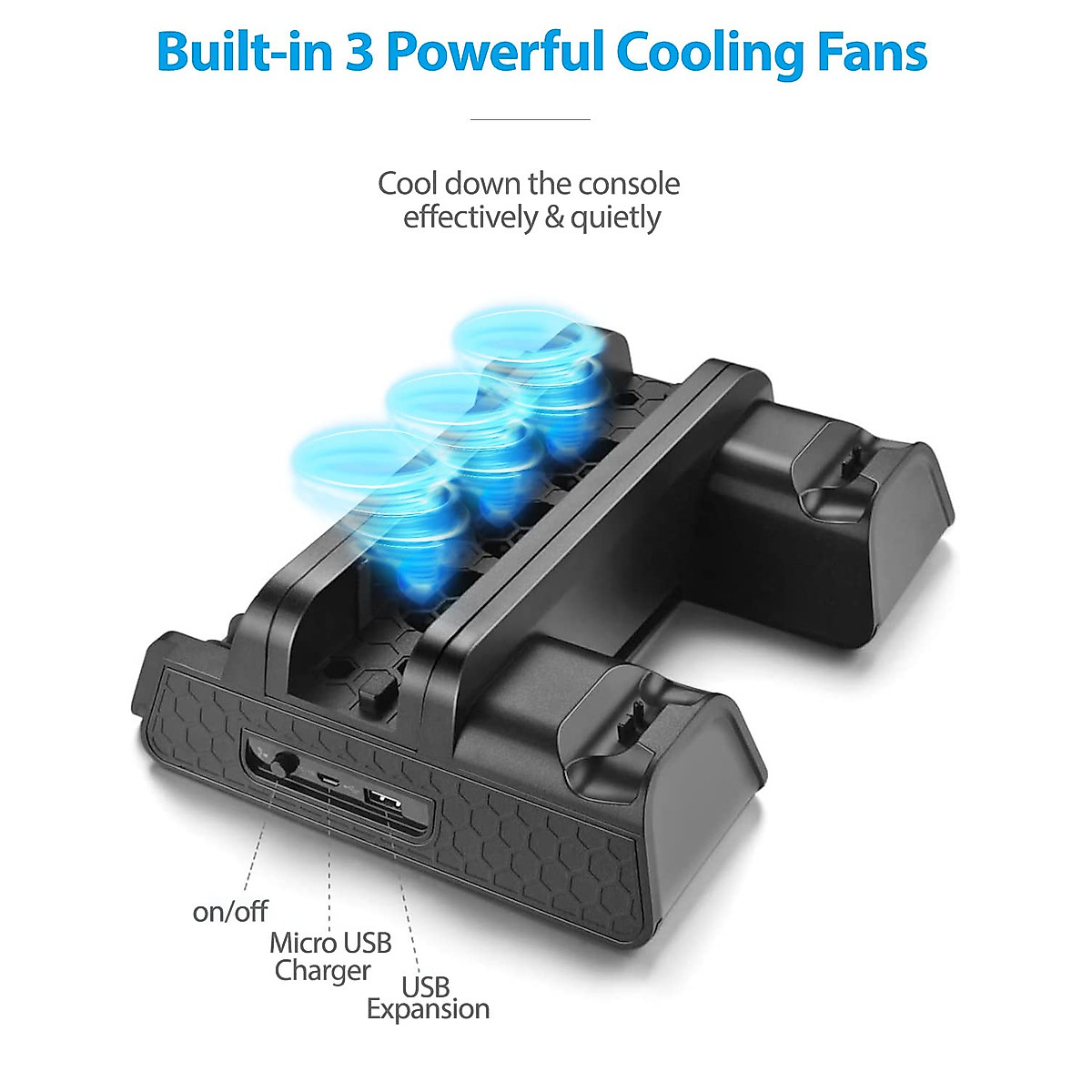 URWOOW Vertical Stand for PS4/PS4 Slim/PS4 Pro - Cooling Fan with PS4 Charger Controller Charging Station with Game Storage (Black)
