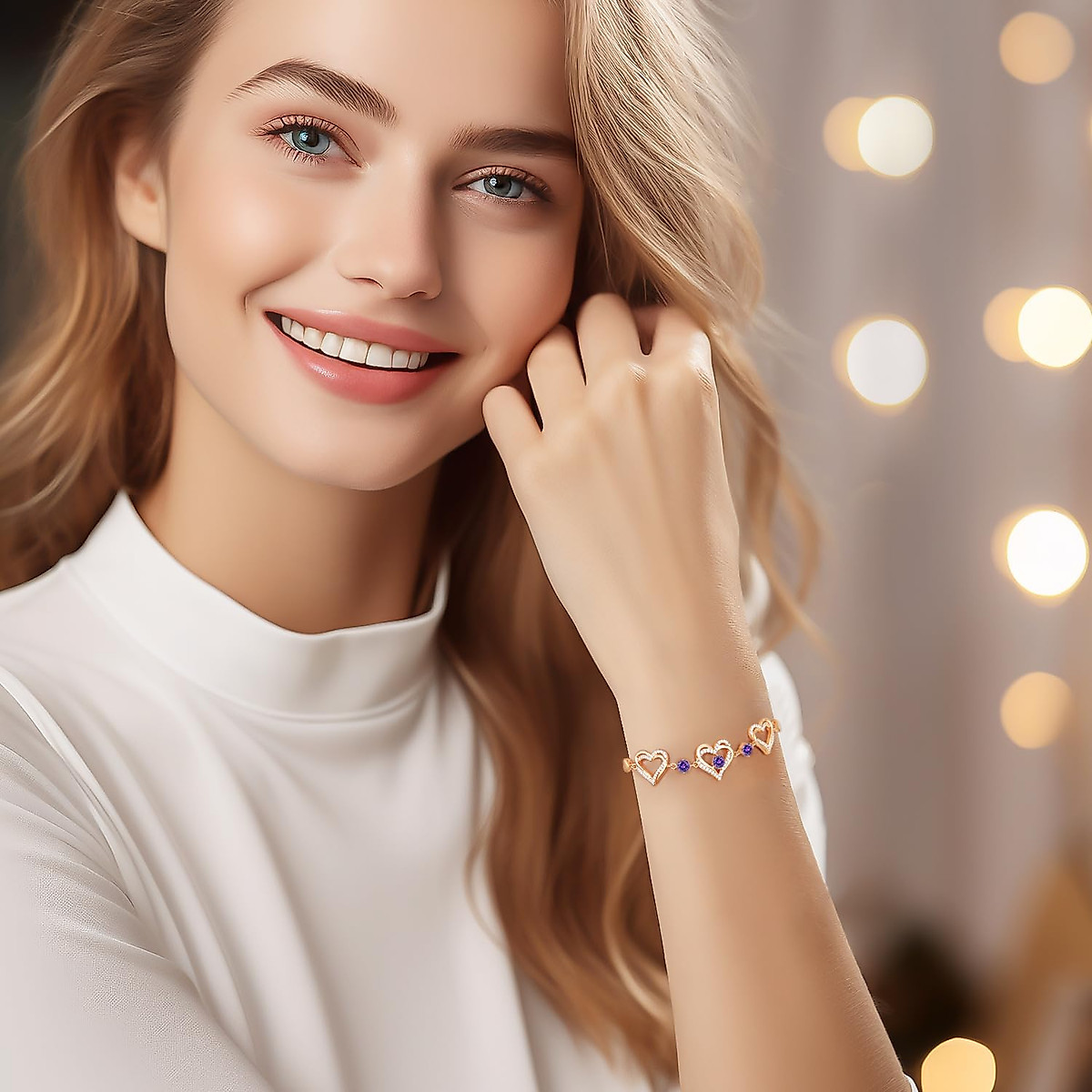 CDE Forever Love Heart Charm Link Bracelet for Women, 925 Sterling Silver Birthstone Bracelet Mother's Day Gift Anniversary Christmas Birthday Jewelry Gifts for Women Wife Her Girlfriend