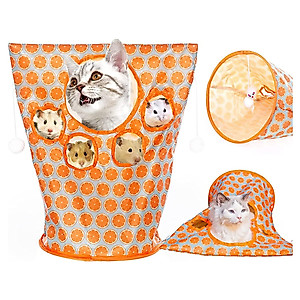 Cat Tunnel Bags for Indoor Cats, 2024 New Cat Self Interactive Toys, Crinkle Paper Collapsible Interactive Pet Cat Tubes with Plush Ball,Orange