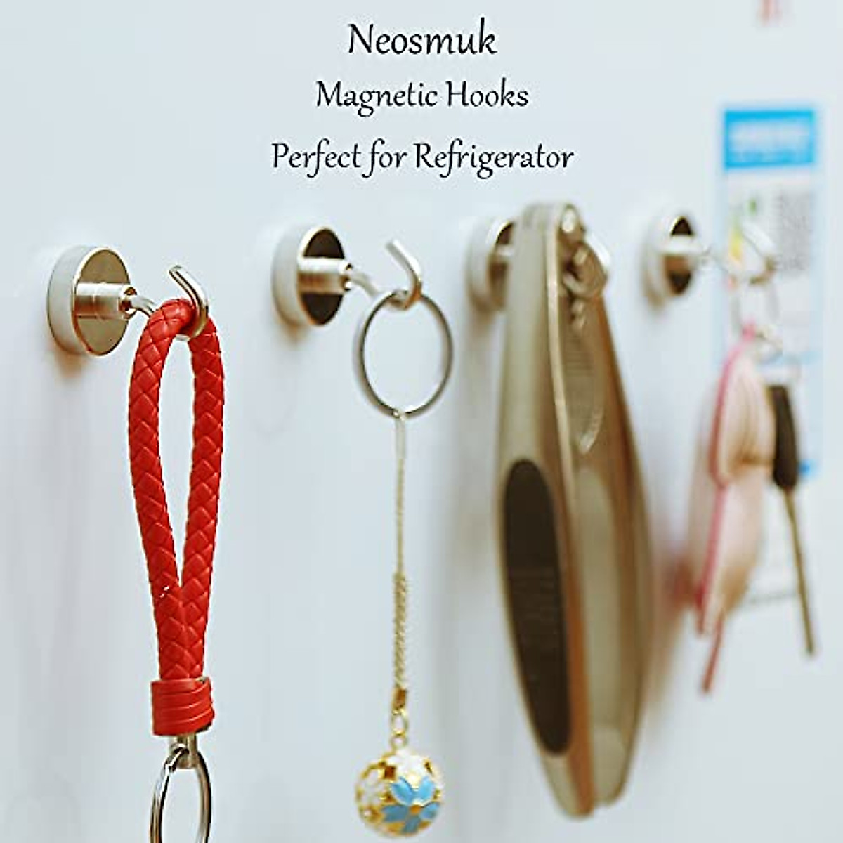 Neosmuk Magnetic Hooks,Heavy Duty Earth Magnets with Hook for Refrigerator, Extra Strong Cruise Hook for Hanging, Magnetic Hanger for Curtain, Grill(Silver, 6 Pack)