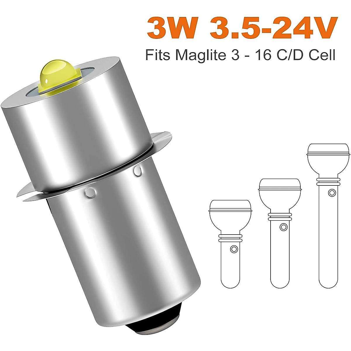 JESLED Upgrade LED Flashlight Bulb, 12V 18V DC3.5-24V, 3W PR2 P13.5S Maglite LED Conversion Kit for Ryobi Milwaukee Craftsman Lamp, 6000K Bright White Maglight Bulbs Replacement 2 Pack