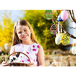 Anditoy 30 PCS Easter Wooden Hanging Ornaments Unfinished Wood Slices Eggs Easter Crafts for Kids DIY Easter Decorations Party Supplies Decor