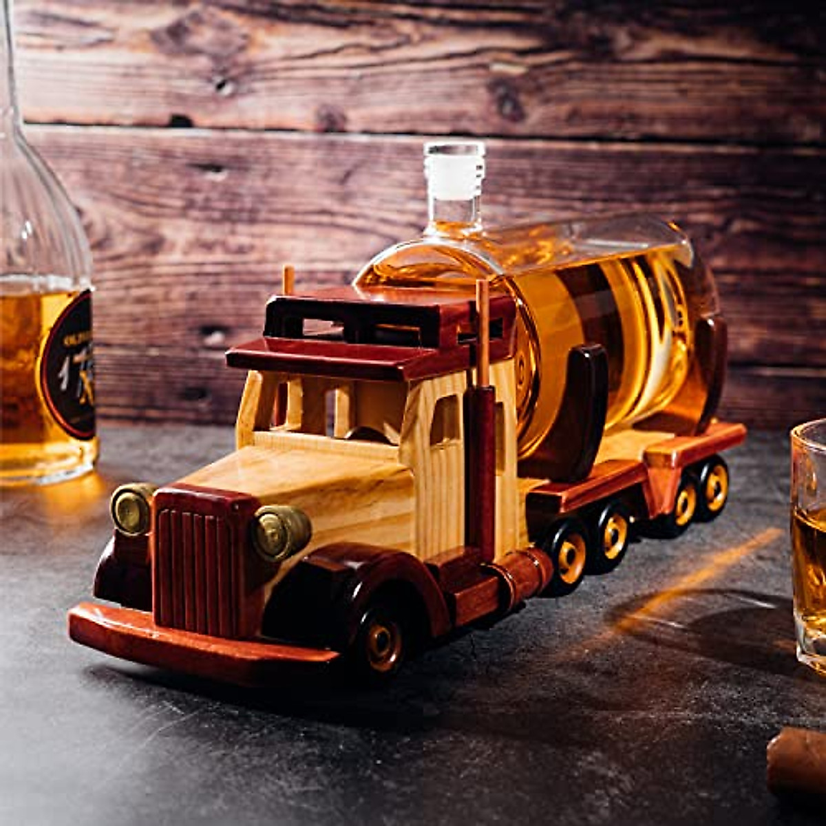 Truck Wine & Whiskey Decanter for Wine Bourbon Scotch or Whiskey Fathers Trucker Gift 1000ml 18"L by The Wine Savant - Trucker Gifts, Truck Driver Gifts, Truck Figurine for Home Bar