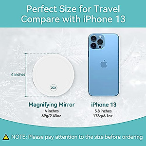 20x Magnifying Mirror with 3 Suction Cups, Use for Makeup Application, Tweezing, and Blackhead/Blemish Removal.Comes with 1PC Storage Bag, 1PC Tweezer, 1PC Reminder Card. 4Inches (Clear)