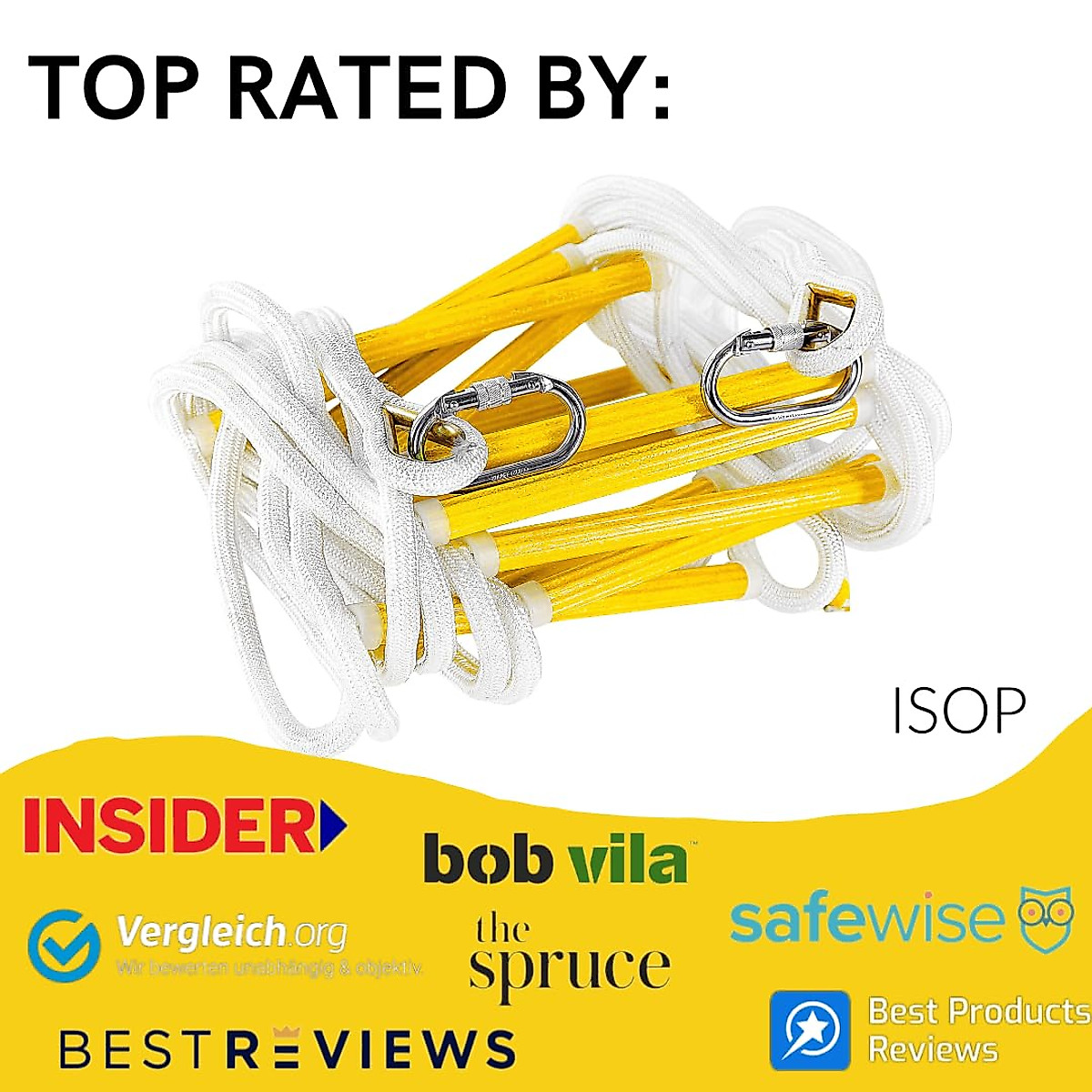 ISOP Flame Resistant Emergency Rope Ladder 13 ft with Spring Hooks and Universal Cabinet for Emergeny Equpment Fire Ladder, Fire Evacuation Set or Rescue Survival Kit