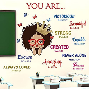 Black Girl Magic Inspirational Wall Decals Quote I'm Kind Princess Wall Sticker Positive Saying African American You are Beautiful Nursery Decor, Inspirational Home Afro Kid Room Decoration Bedroom Playroom Art Gift