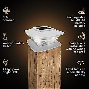 JVK Goods Post Cap Lights Outdoor 8 Pack, Fits 4x4, 5x5, 6x6 Square Post & Fence Deck Patio Garden Pathway, Rechargeable Solar Powered Warm-of-White, Work All Night, Waterproof, Wight Color