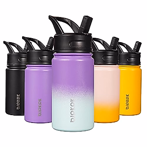 BJPKPK Kids Water Bottle with Straw Lid, 15oz Stainless Steel Water Bottles, Insulated Water Bottle for School, Reusable Leak Proof BPA Free Flask, Lavender