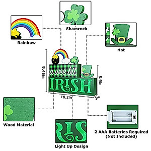 St Patrick's Day Wooden Block Sign with Led Lights- A Wee Bit Irish Shamrock Light up Wood Sign for Table Mantle- Irish Festive Farmhouse Home Battery Operated Wooden Sign Tabletop Tiered Tray Decor