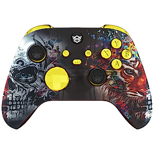 HexGaming Esports Advance Controller 4 Mappable Rear Buttons & Interchangeable Thumbsticks & Fast Shot Compatible with Xbox Series X/S Custom Controller PC FPS Gamepad - Tiger Skull