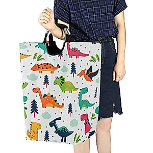 xigua Laundry Hamper Basket Cartoon Dinosaur Collapsible Nursery Storage Bin Waterproof Clothing Baskets for Home Bedroom Bathroom Washing Room