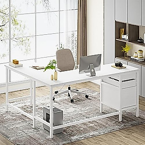 Tribesigns L Shaped Desk with File Drawer Cabinet, 59 Inch Corner Desk L Shaped Computer Desk with Drawers, PC Table Writing Desk for Home Office, White