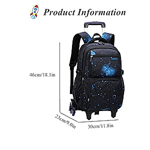 Galaxy-Print Rolling-Backpack Boys-Bookbag on Wheels, Galaxy Wheel Backpack, Wheel Trolley Bag for School