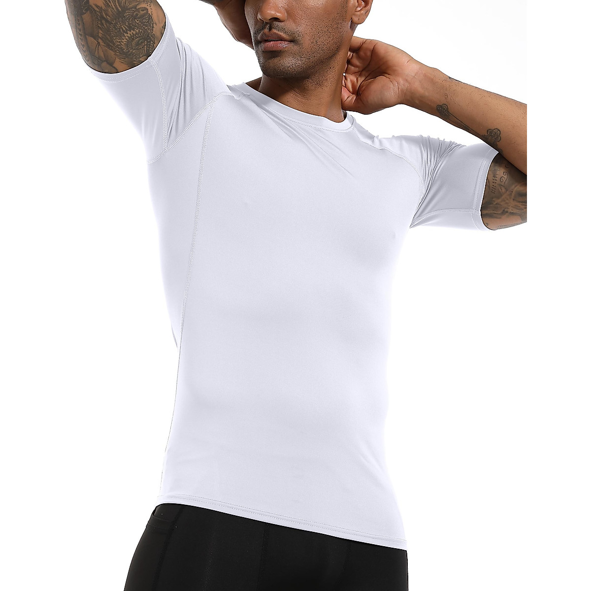 Holure Men's Workout Fitted Athletic Shirt Compression Short Sleeve Shirts White L