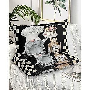 Edwiinsa Kitchen Chef Pillow Covers Standard Size Set of 2 20x26 Bed Pillow, Farmhouse Black Plaid Cake Dessert Cooking Plush Soft Comfort for Hair/Skin Cooling Pillowcases with Envelop Closure