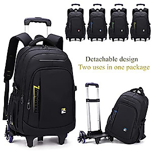 EKUIZAI Solid Color Trolley Backpack Schoolbag for Middle School Students Elementary Rolling Bag Daypack for Teen Boys