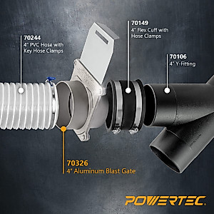 POWERTEC 70326 Blast Gate 4 Inch, w/Anti Clog and Air Leak Seal for Dust Collection