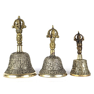ASHIRWAD Tibetan Hand Bell 4, 5 & 6 inches for Meditation & Prayer Dorje Vajra (5 inches)