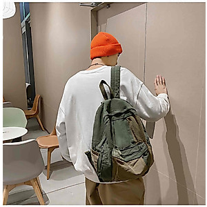 Lefe Liee vintage aesthetic canvas backpack for women men, hippie green small rucksack boho grunge bags, hemp lightweight day pack, casual daypack sage green japanese high y2k backpack