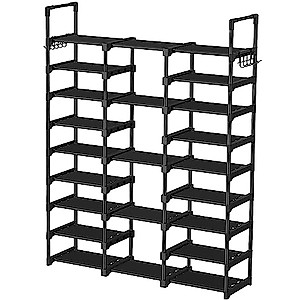 Kayfia 9 Tiers Shoe Rack Shoe Organizer Storage with Non-Woven Fabric Tall Shoe Shelf Shoe Stand Holds 50-55 Pairs Boots Sturdy Metal Shoe Rack Stackable Free Standing Shoe Racks for Entryway, Black
