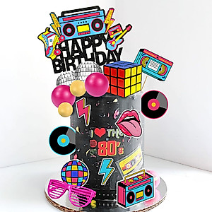 20 PCS 80s 90s Cake Toppers Retro Hip Hop Cake Decorations for Born in the 80's 90’s Decade Throwback Party Decorations Supplies (style 1)