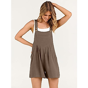 ANRABESS Women's Summer Casual Rompers Bib Short Overalls Loose Linen Jumpsuit Beach Outfits Travel Vacation Clothes Brown Large