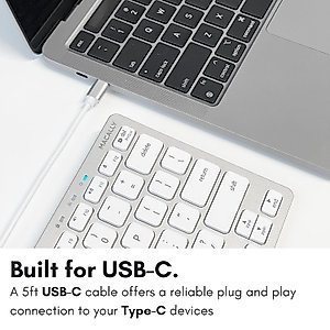 Macally Small USB C Keyboard - Plug & Play Compatible Wired Apple Keyboard for Mac Mini, MacBook Pro/Air, iMac, iPad, Windows, Chromebook with USBC Port - Compact & Mini USB Type C Keyboard - Silver
