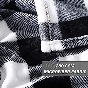 BOBOR Buffalo Plaid Throw Blanket for Couch Bed, Flannel Black White Checker Plaid Pattern Christmas Decorative Throw Blanket, Super Soft Comfortable Lightweight Fuzzy Blanket (Black White, 59"x79")