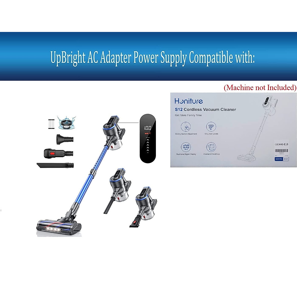 UpBright 30V AC/DC Adapter Compatible with Honiture S11 S12 S12US 25.9V 2500mAh Li-ion Battery 400W 33kPa Lightweight Cordless Vacuum Cleaner Stick Vac DC30V 500mA 30VDC 0.5A Power Supply Cord Charger