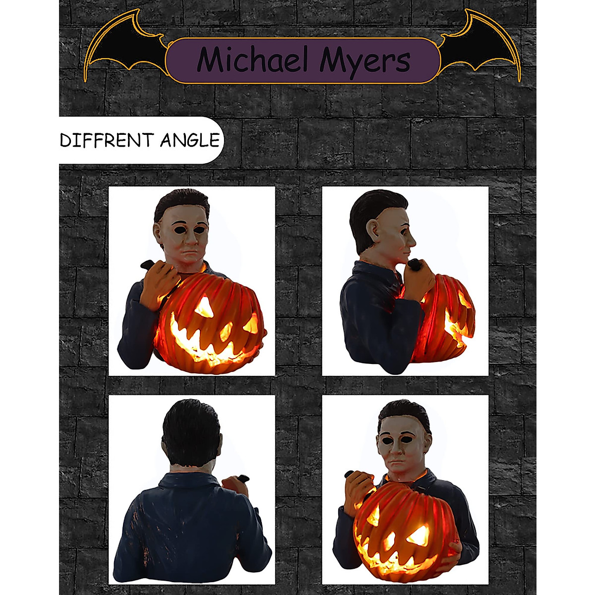 nezababy Light Up Michael Myers Statue Halloween Decoration Sam Trick 'r Treat with Pumpkin Horror Movie Garden Gnomes Decor Resin