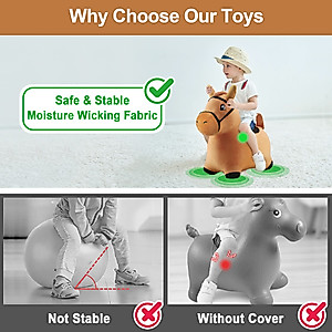 iPlay, iLearn Bouncy Pals Brown Hopping Horse, Toddler Plush Animal Hopper Toy, Kids Inflatable Ride on Bouncer W/Pump, Indoor Outdoor Jumper, Birthday Stocking Gift 18 24 Months 2 3 Year Old Boy Girl