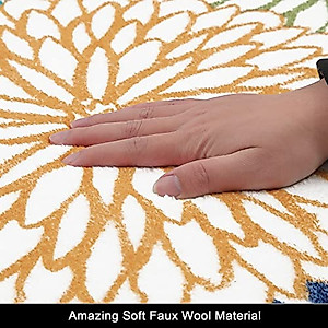 HEBE Boho Round Rug for Bedroom 4' Circle Bathroom Rug Washable Mandala Accent Throw Rugs Non-Slip Soft Floor Mat for Entryway Living Room Sofa Kids Room Nursery