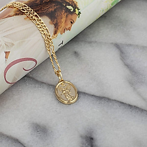 JOTW 14K Yellow Gold Oval Guardian Angel Charm with 18 inch Gold Overlay Figaro Chain Necklace BSG-58