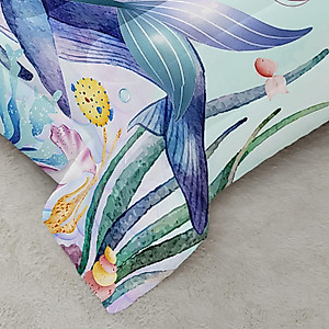 AILONEN Little Black Girl Mermaid Comforter Set Full Size, Kawaii Mermaid with Dolphin Bedding Set for Kids Girl,Ocean Theme Duvet Set,1 Quilt Set and 2 Pillowcases,3PCS