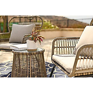 Barton 3 Pieces Bistro Chair Set w/Glass Table Grey Outdoor Patio Furniture Wicker Rattan Modern Conversation Chat Seating
