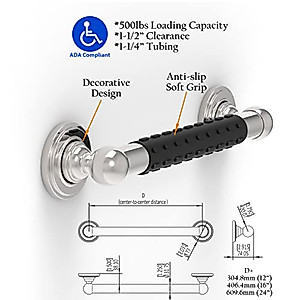 AmeriLuck Decorative Bathroom Grab Bar with Anti-Slip Rubber Grip, 1-1/4 x 24in, ADA Compliant, 500lbs Weight Support, Stainless Steel, Brushed Nickel
