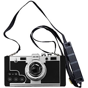 VooDirop Emily in Paris Phone Case for Samsung Galaxy S22 Ultra 6.8 inch Case Vintage Camera Phone Case Cover Cute 3D Cool Phone Case Safe Silicone Neck Lanyards Removable for Girls Women Black