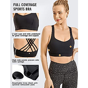 CRZ YOGA Women's Strappy Sports Bra Full Coverage Padded Full Size Criss Cross Workout Yoga Bra Tops Black-Full Size 36C