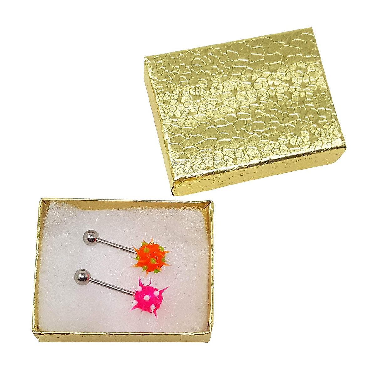 Mooca 100 Pcs Cotton Filled Cardboard Paper Gold Jewelry Box Gift Case #11, 2 1/8 x 1 5/8 x 3/4 Inches, Gold Color