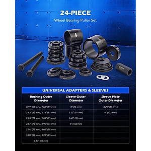 Orion Motor Tech Wheel Bearing Press Kit for Front Wheel Drive Bearing Removal & Installation, 24pc Wheel Bearing Puller Tool Set with Sliding Screws Universal Bushings Sleeves Storage Case
