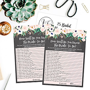 Hadley Designs 25 Floral Bridal Shower or Bachelorette Party Game, Who Knows The Best, Does The Groom? Couples Guessing Question Set of Cards, Printed on Thick Cardstock