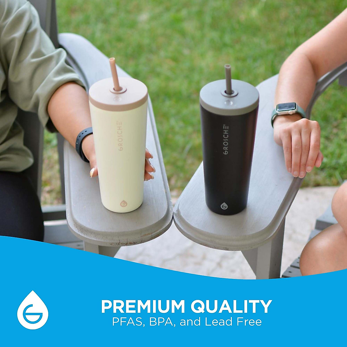 GROSCHE Jasper 23oz Tumbler with straw. Extreme Insulation, Classy Design, Built to Last, Insulated Stainless Steel Tumbler with Lid and Straw - Black